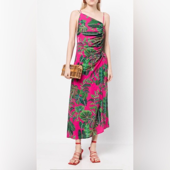 FARM Rio | Dresses | Farm Rio Pink Leaves Midi Dress Nwt | Poshmark